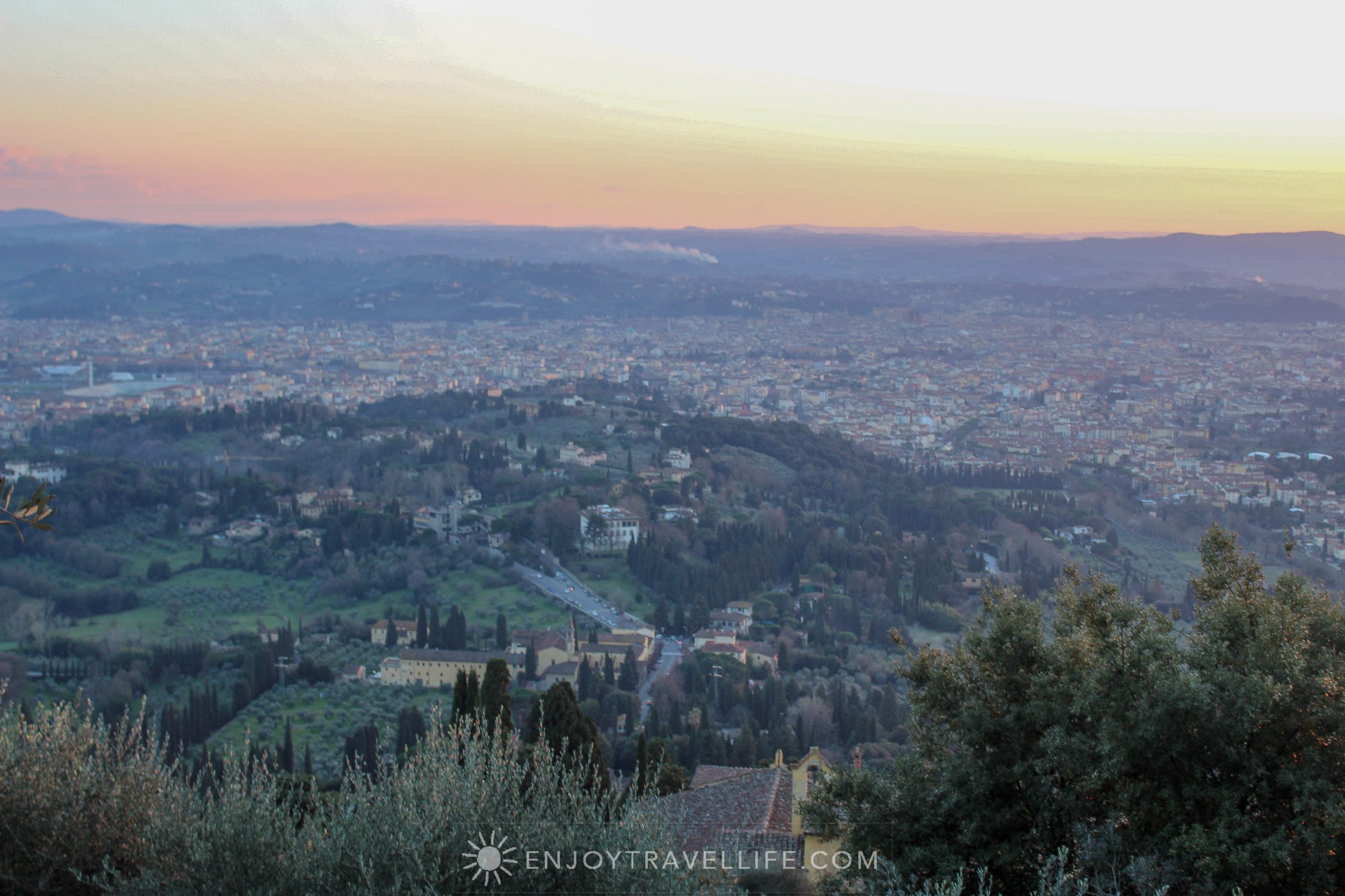 Sunset over Florence Italy in The Tuscan Hill Town of Fiesole